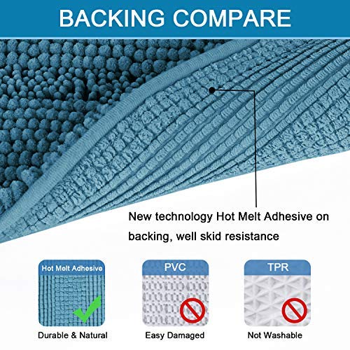 H.VERSAILTEX 2 Piece Bathroom Set Bathroom Rugs Bath Mats Sets Super Absorbent Chenille Striped Bath Mats Non Skid Machine Wash Dry Rugs for Bathroom Floor(Turquoise Blue, 47 x 17 Plus 17 x 24 Inches)