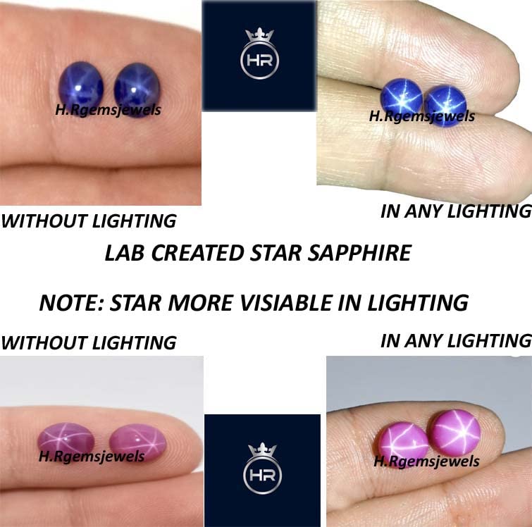HRG Lindy Star Ring 6 Rays Blue Sapphire Star Ring 7x5mm Oval Cabochon Ring Anniversary Ring Handmade RingSolitaire Ring (Sterling Silver, 6)