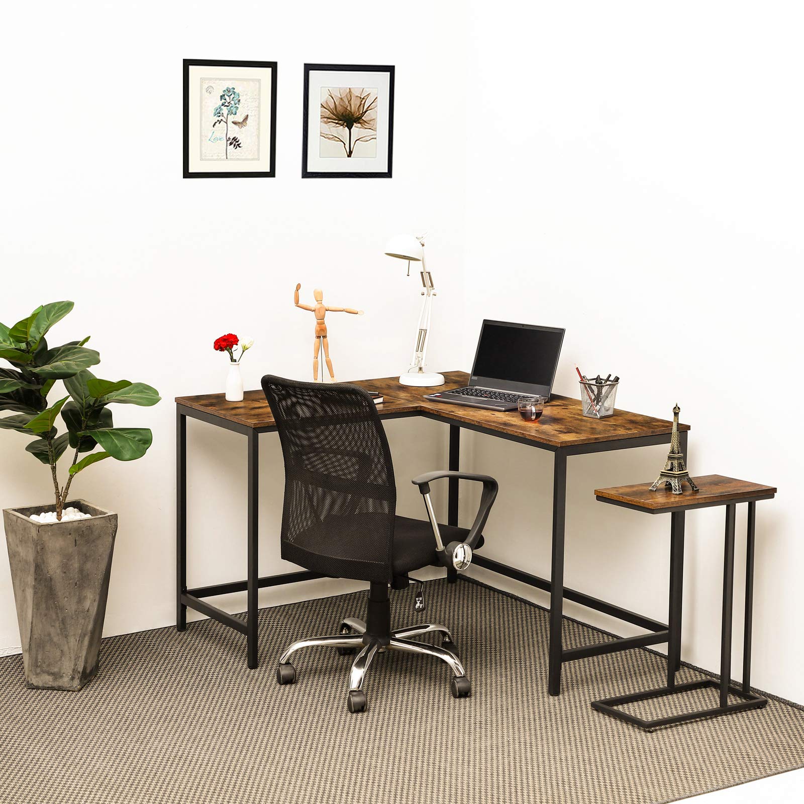 HOOBRO L-Shaped Computer Desk, Industrial Corner Writing Desk, Large PC Laptop Study Table Workstation for Home Office, Space-Saving, Sturdy Metal Frame, Rustic Brown BF30DN01