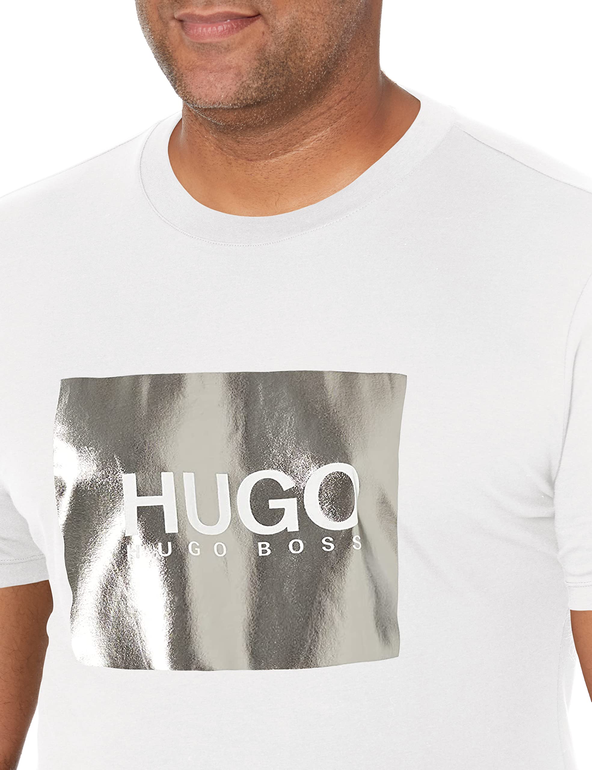 HUGO Boss Mens Dolive Crew Neck Logo Box Jersey T-Shirt T Shirt, White Chalk, Large US
