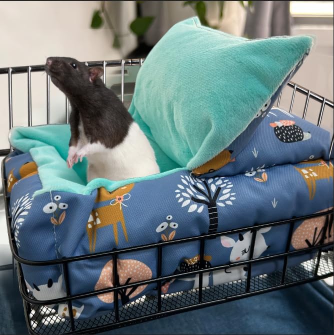 Guinea Pig Rat Hammock Metal Year-Round Use,Small Animal Hanging Hammock for Cage Chew Proof,Mini Pet Covered Nest Hammock and Metal Basket for Rat, Mouse, Chinchilla, Sugar Glider, Ferret