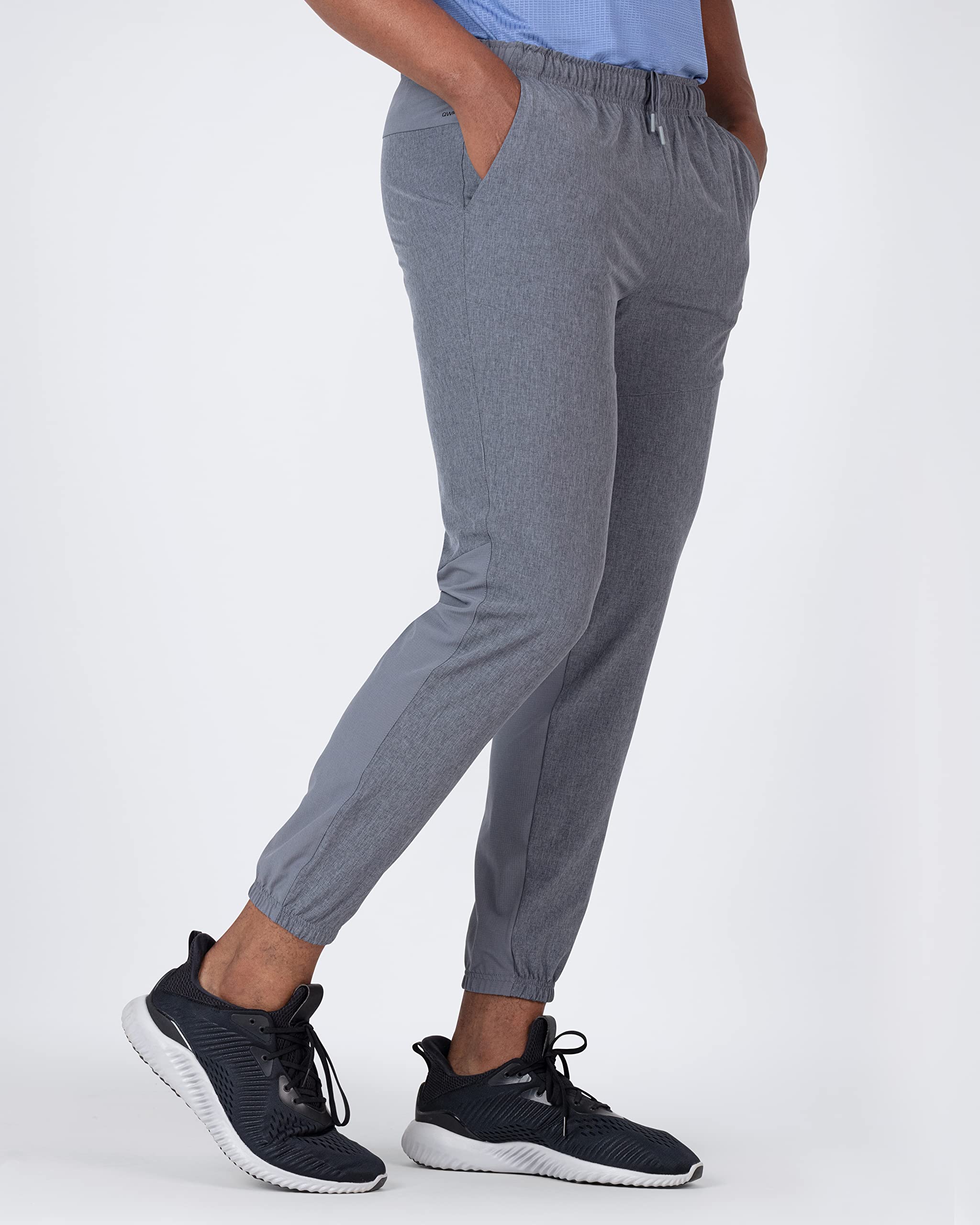 Layer 8 Men’s Joggers Woven Lightweight Athletic Gym to Work Stretch Sweatpants with Pockets and One Zip Pocket (Medium Grey Heather, X-Large)