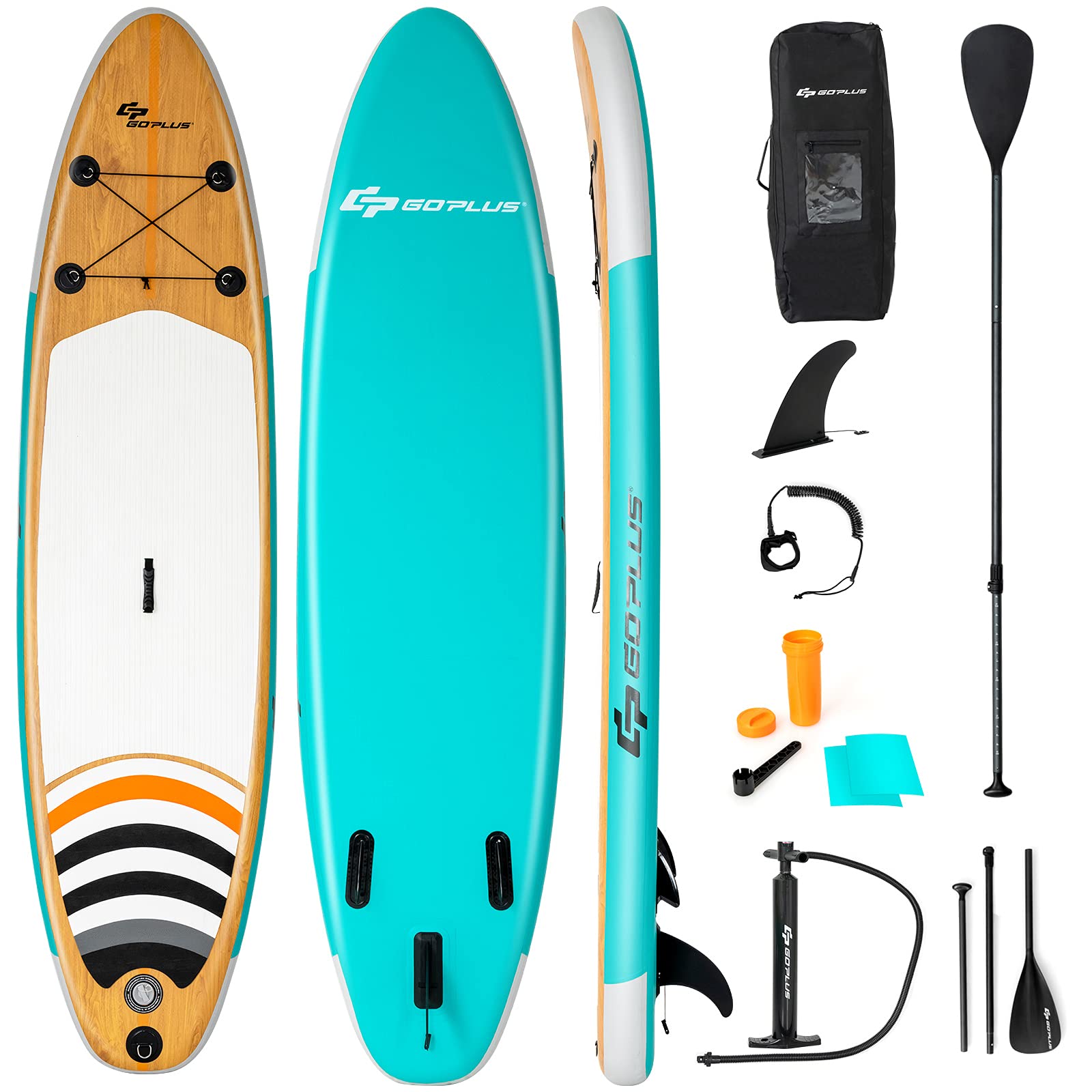 Goplus Inflatable Stand up Paddle Board Surfboard SUP Board with Adjustable Paddle Carry Bag Manual Pump Repair Kit Removable Fin for All Skill Levels, 6" Thick (Red, 10FT)