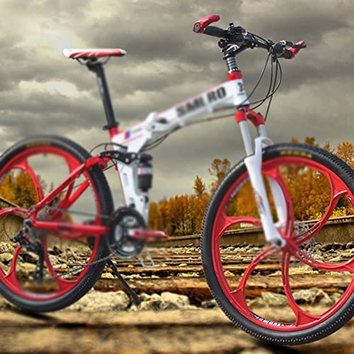 LUGMOzxc Bicycle 26 Inch Folding Bicycle 3x9 Speed Mountain Bike with Full Suspension (Color : White Blue, Size : 27)