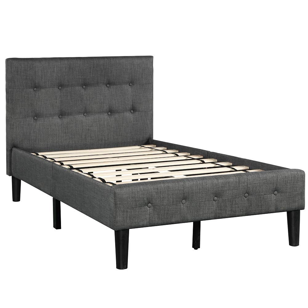 Harper & Bright Designs Wood Twin Upholstered Bed Frame with Headboard and Footboard, Strong Wooden Slats, No Box Spring Needed (Grey)