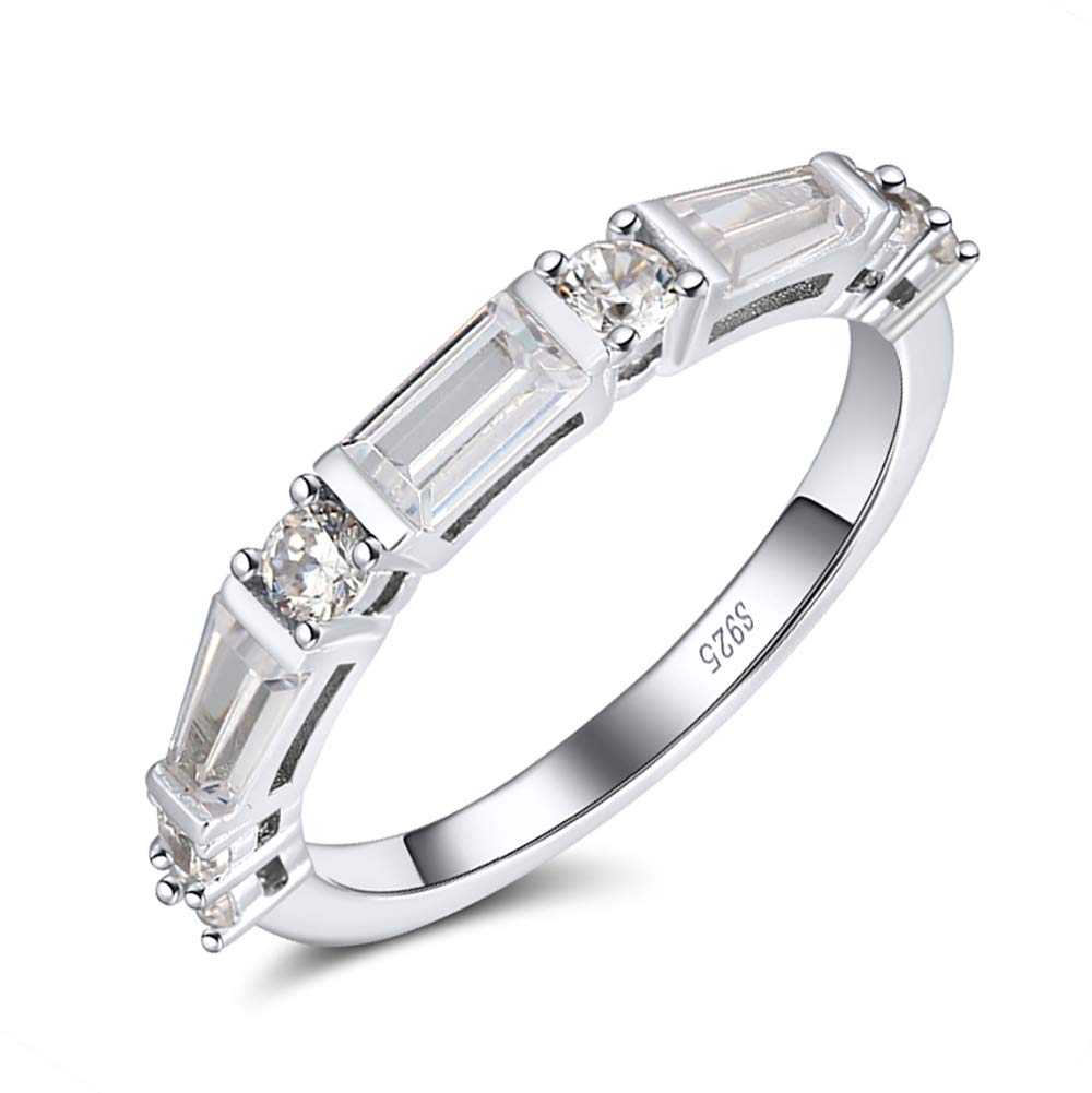 Ginger Lyne Collection Baguette Round CZ Sterling Silver Bridal Anniversary Wedding Band Ring