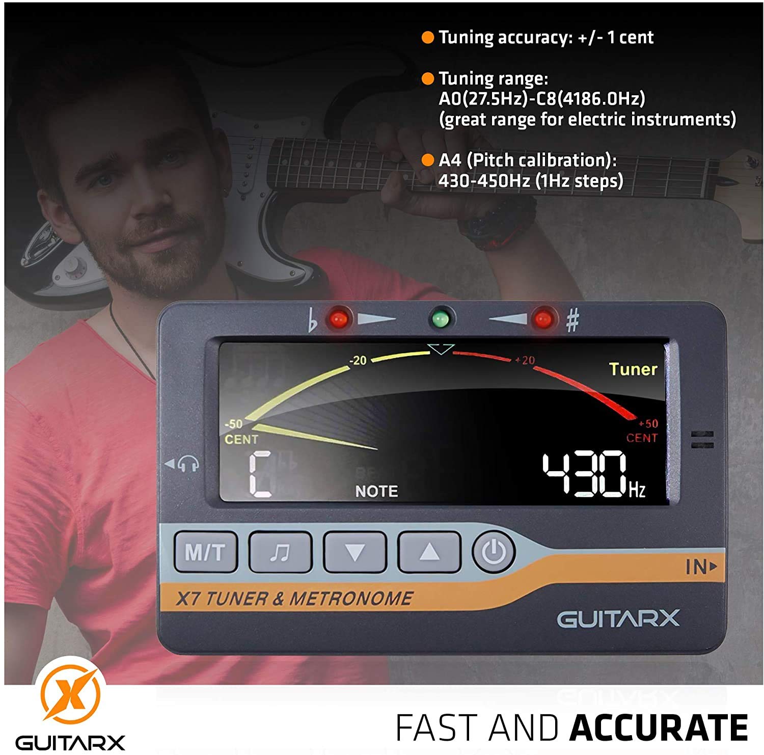 GUITARX X7 - Chromatic Tuner Metronome and Tone Generator for All Instruments - Chromatic, Ukulele, Violin, and Bass Tuning Modes - #1 Among Guitar Tuners - Most Advanced Sensor in The Market