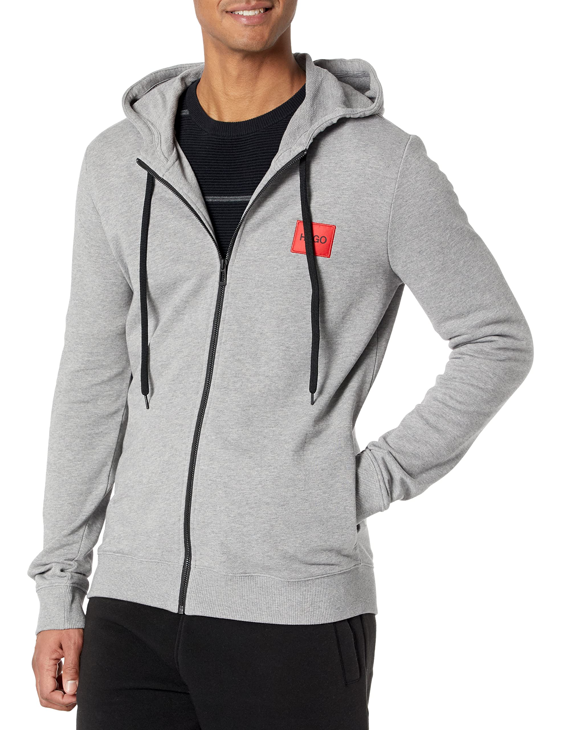 HUGO Mens Hoodie Sweatshirt, Silver Heather Grey, Large US