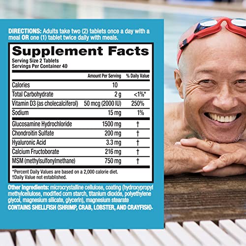 Glucosamine Chondroitin MSM & Vitamin D3 Joint Health Supplement, Move Free Advanced Joint Support Tablets For Men & Women (80cnt box), With Vitamin D3 To Support Bone & Immune Health