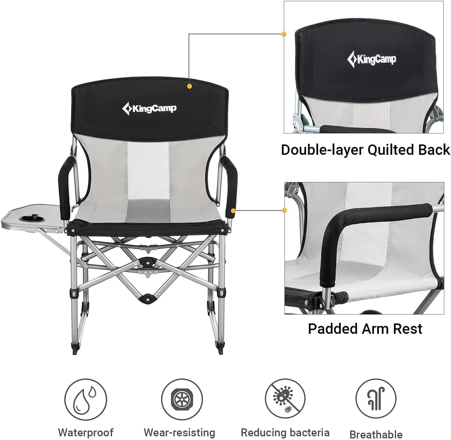 KingCamp Camping Chairs, Directors Chairs Foldable with Side Table, Heavy Duty Patio Chairs for Outside with Small Folding Size for Camp, Patio, Lawn, Garden, Beach, Trip, Easy Carry, Supports 300 lbs