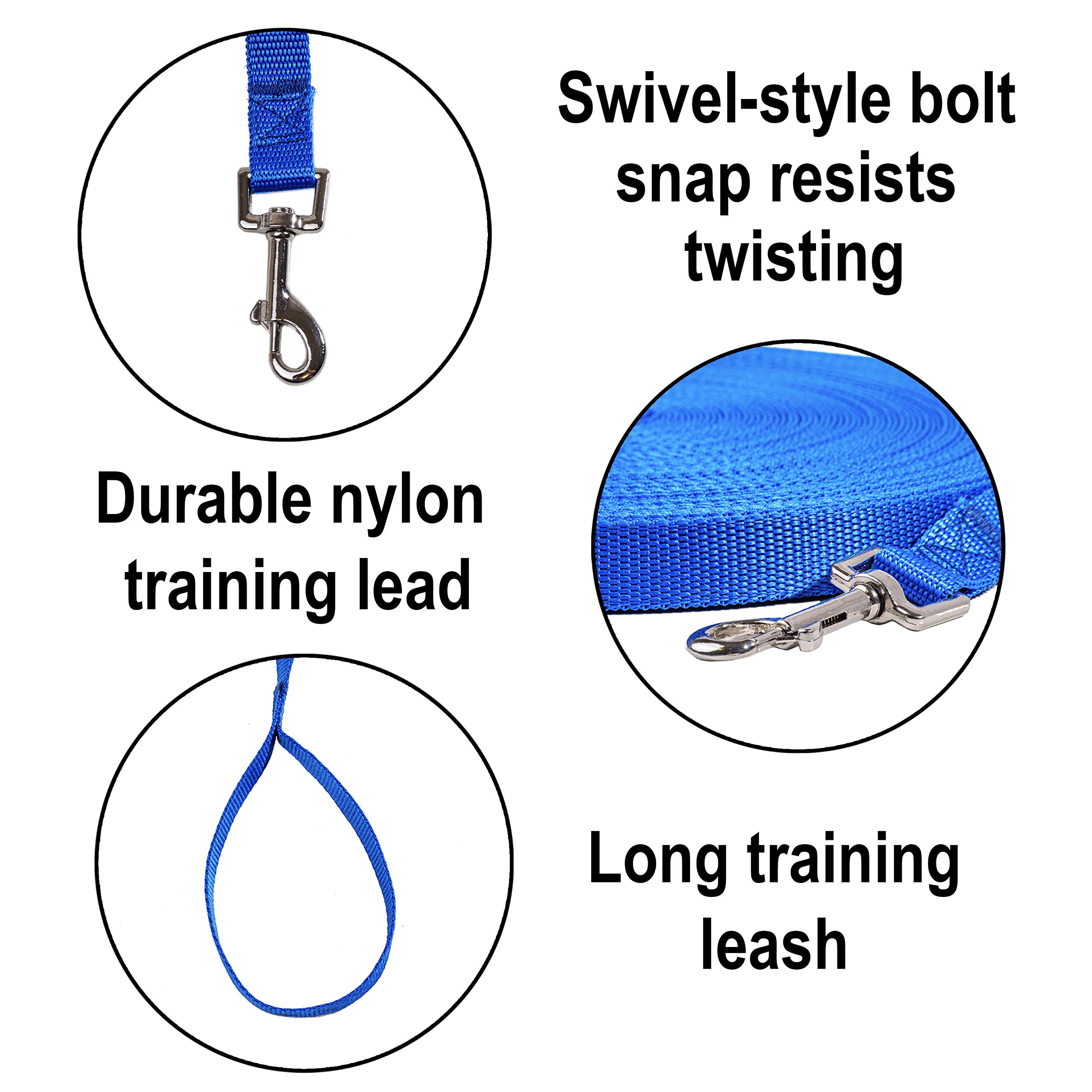 Hi Kiss Dog/Puppy Obedience Recall Training Agility Lead - 15ft 20ft 30ft 50ft 100ft Training Leash - Great for Training, Play, Camping, or Backyard Blue 15 Feet