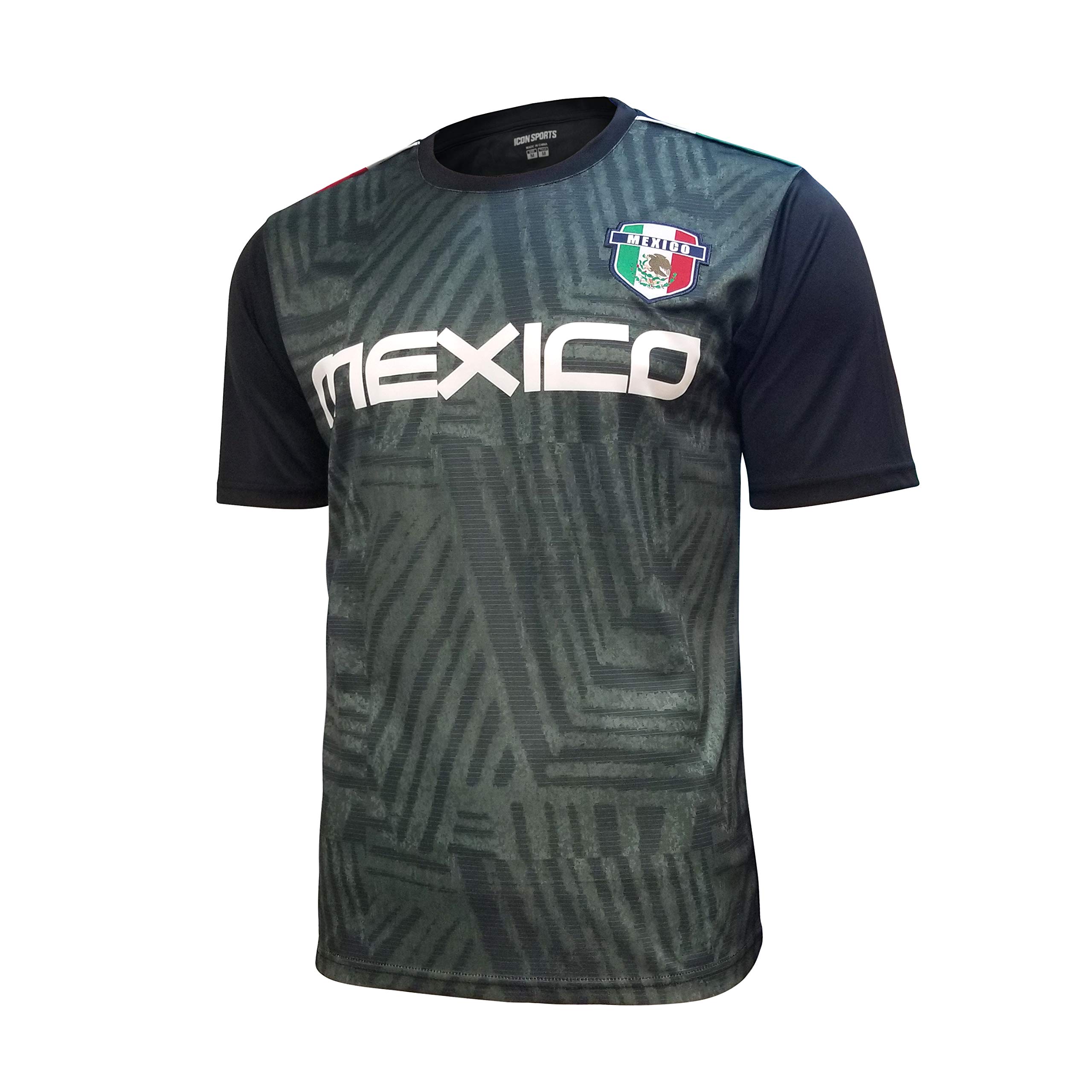 Icon Sports Mexico Soccer Performance Short Sleeve Fitted Jersey | Black & Green, X-Large