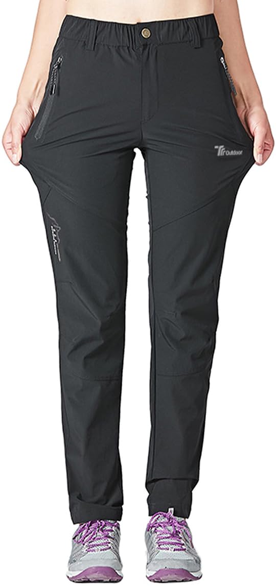 Gopune Women's Hiking Pants Lightweight Quick Dry Water Resistant Elastic Waist Workout Travel Athletic Joggers (Black,S)