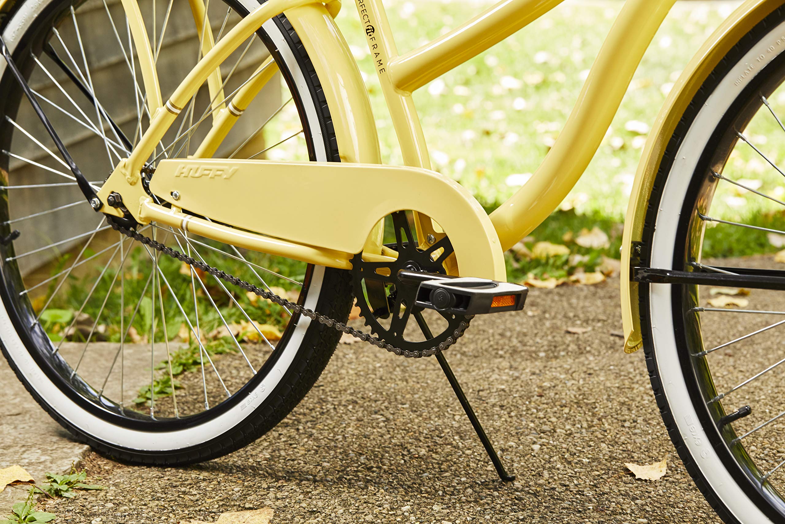 Huffy Woodhaven 24" Cruiser Bike, Gloss Coral Frame, Dual-Density Padded Seat, Chainguard Cover, Rear Rack, Front Basket, Easy Height Adjustment