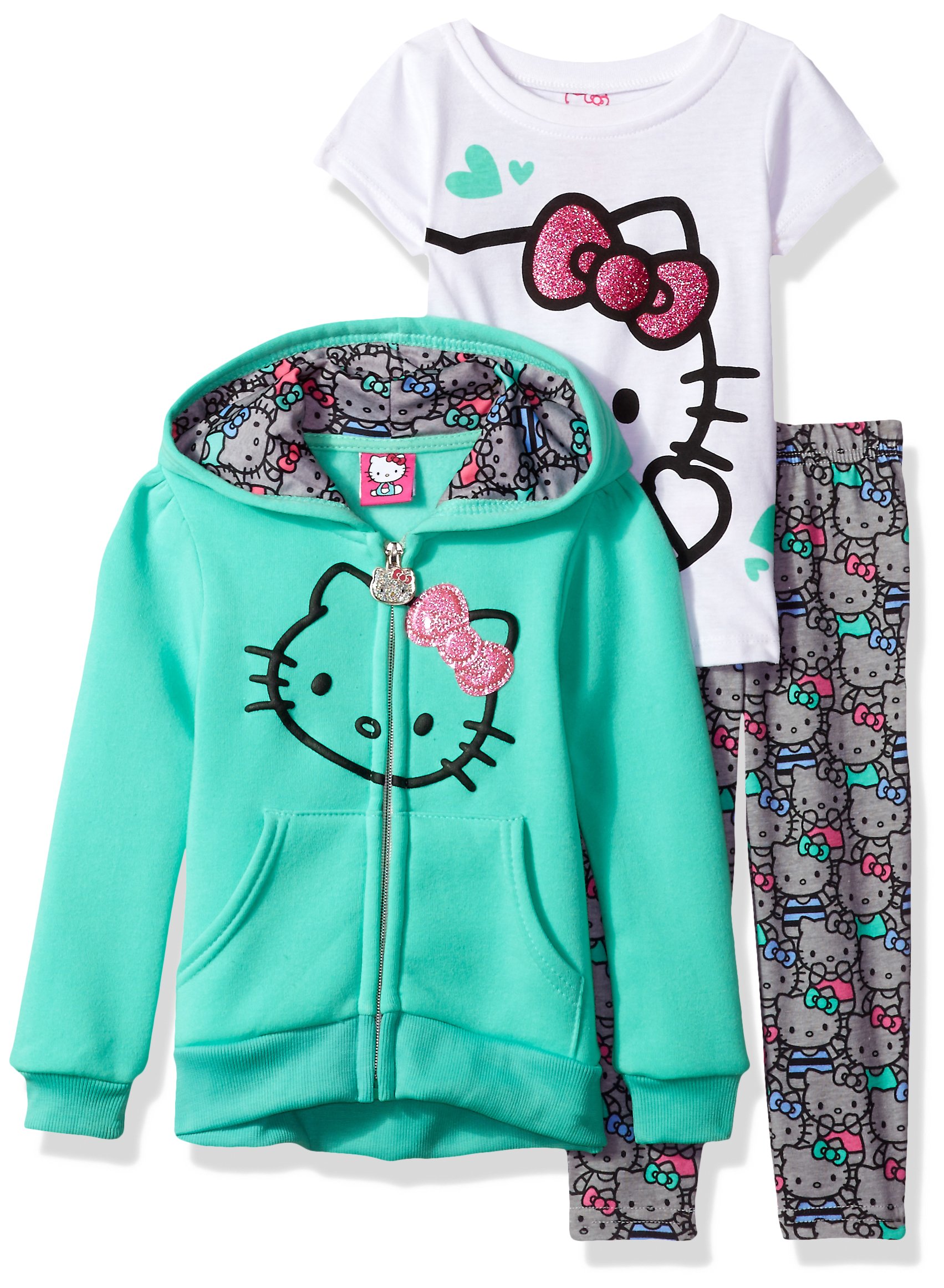 Hello Kitty Big Girls' 3 Piece Hooded Legging Set , Mint, 12