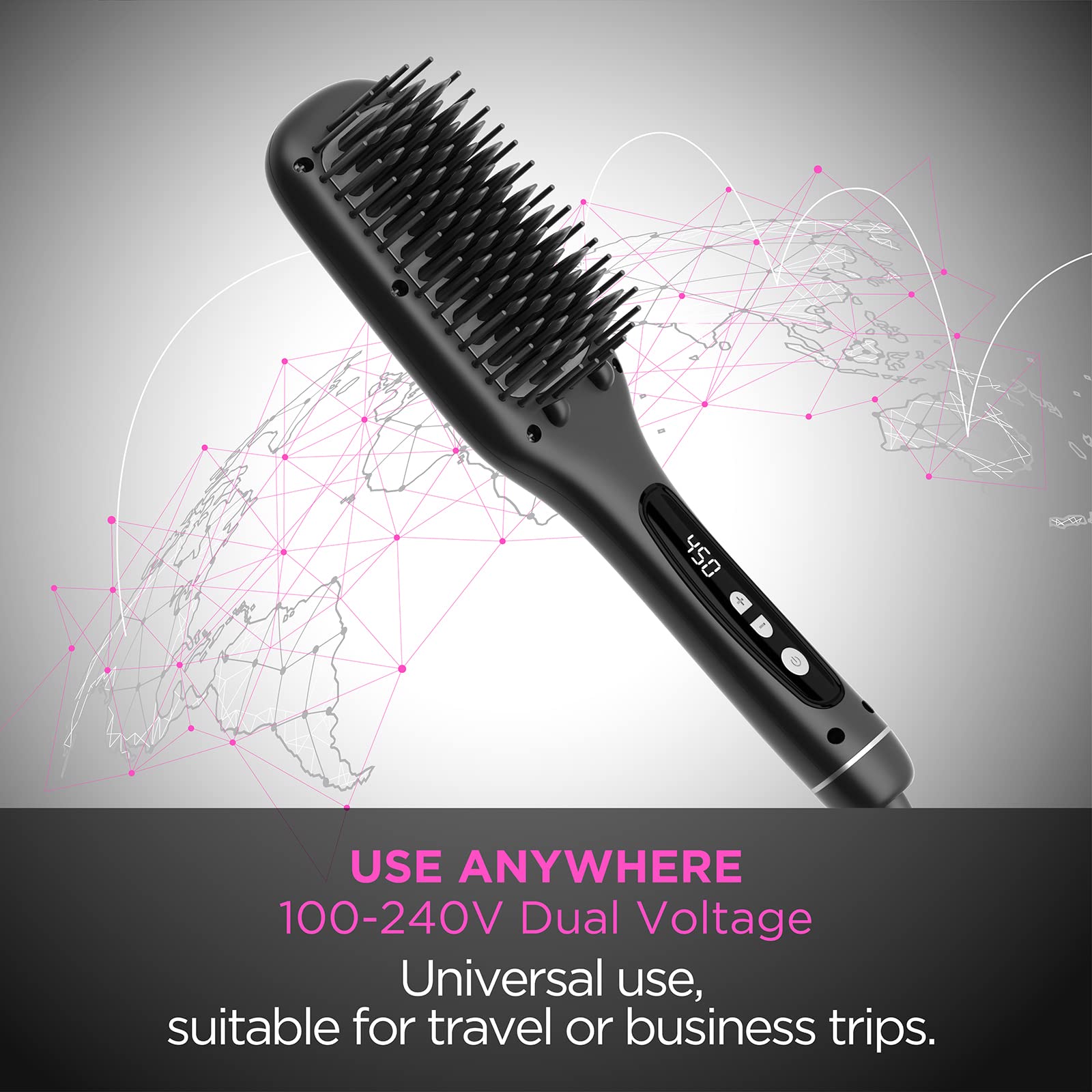Hair Straightener Brush, Askera Negative Ion Ceramic Straightening Brush with 14 Temp Settings, Anti-Scald Feature & Temperature Lock & Auto-Off Function, Elecric Hot Comb for Women (black)