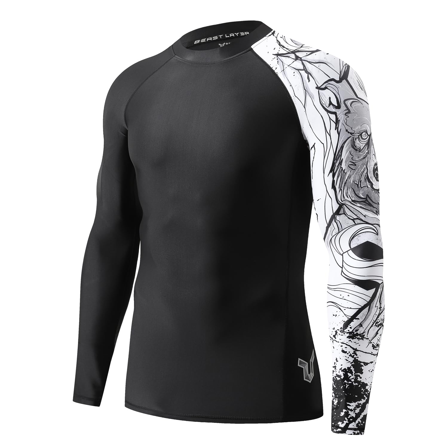 HUGE SPORTS Men's Splice UV Sun Protection UPF 50+ Skins Rash Guard Long Sleeves(Split, XL)