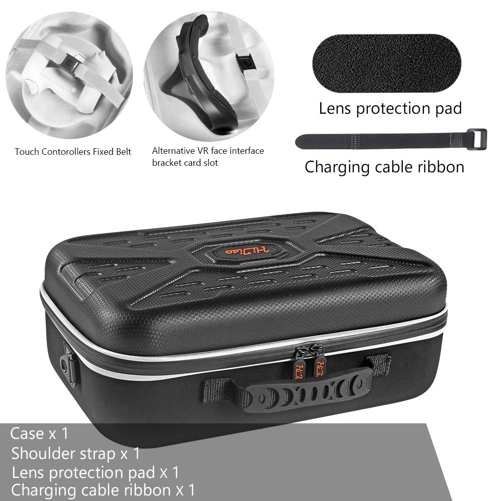 HIJIAO NEW Kit for Oculus Quest 2, Including Hard Travel Case& Controller Grip Cover & Knuckle Strap&Head Strap Pad&Silicone Face Cover&Lens Protect Cover &Shoulder Strap for Oculus Quest 2(6 in 1)