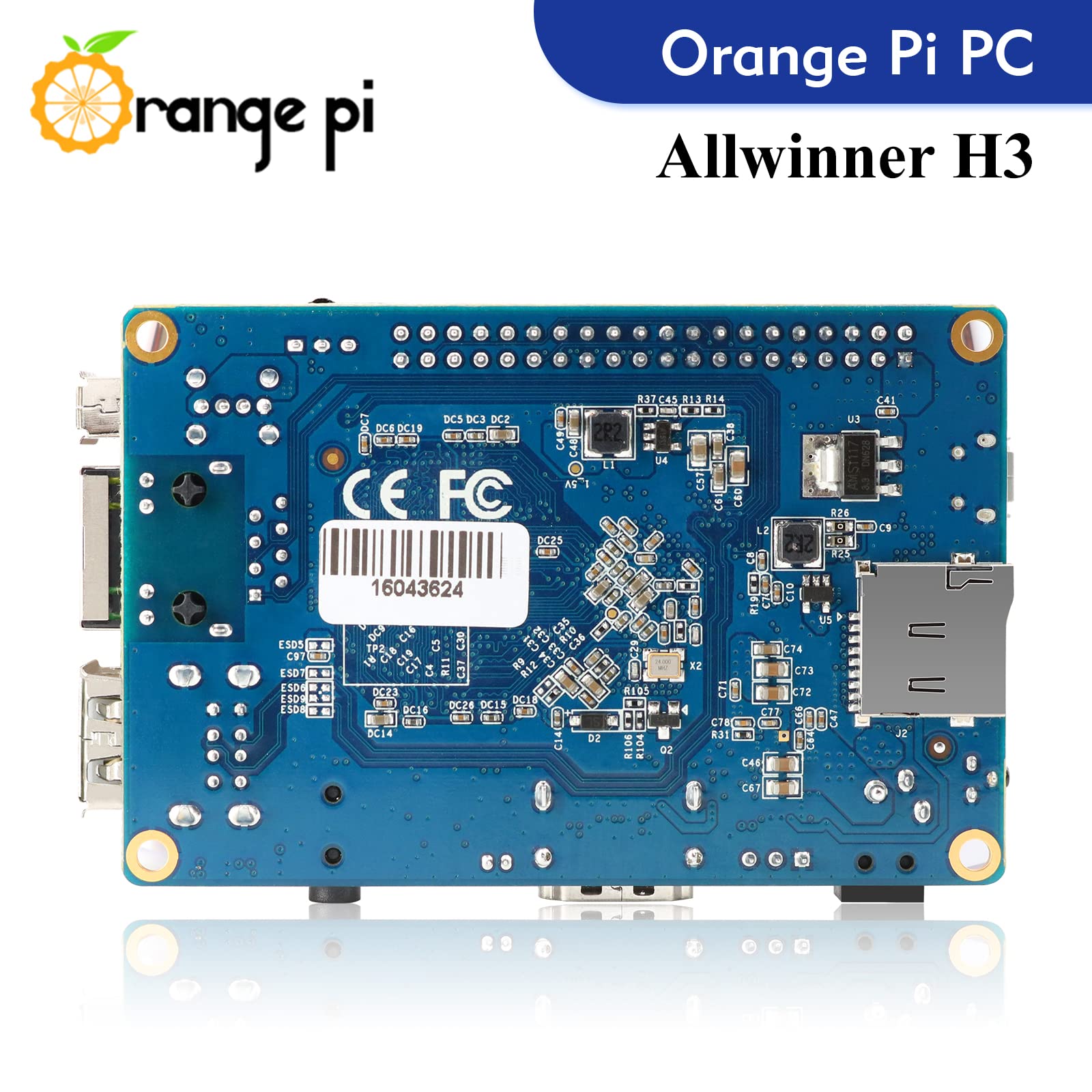 Orange Pi PC 1GB AllWinner H3 Quad Core Single Board Computer Microcontroller Mini PC Run Android Ubuntu Debian (PC + White Case + Power Supply)