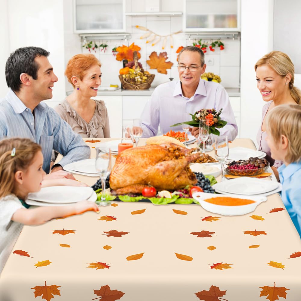 Thanksgiving Tablecloth Disposable, Fall Tablecloth, 2 PCS Friendsgiving Tablecloth, Plastic Autumn Pumpkins Maple Leaves Harvest Table Cover for Thanksgiving Party Decorations Table Decor, 54βx108β