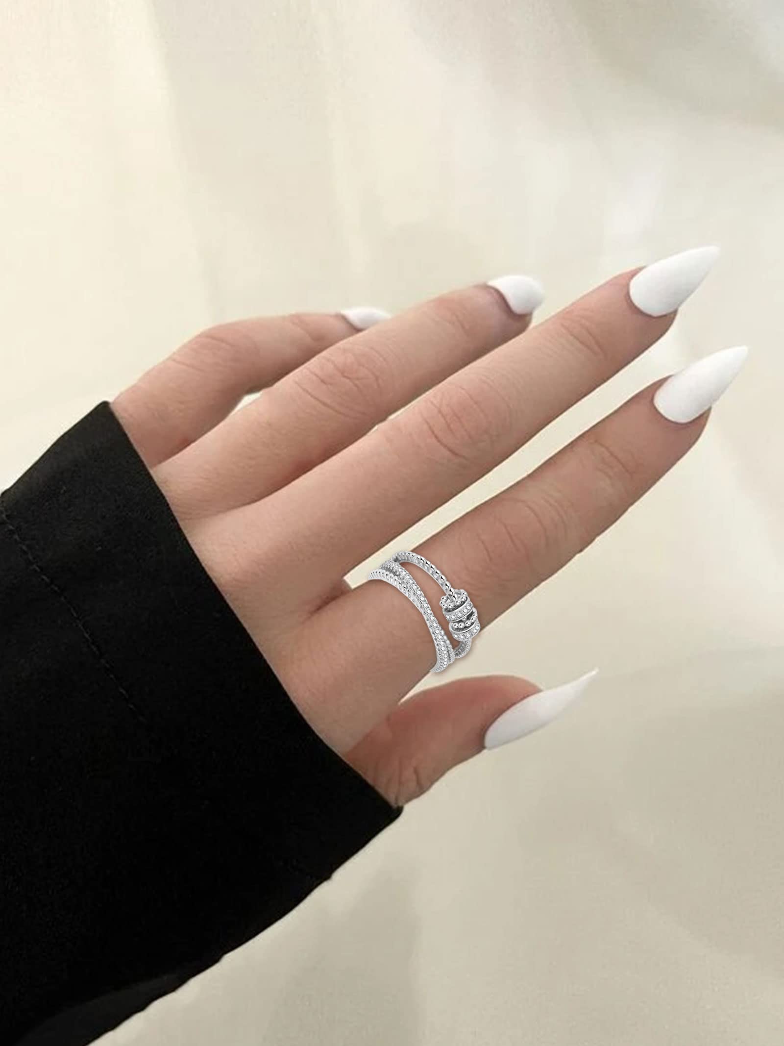 HUASAI Heart Ring for Women Rainbow Love Ring Linked Love Heart Ring Colorful Stacking Ring(Size 8)