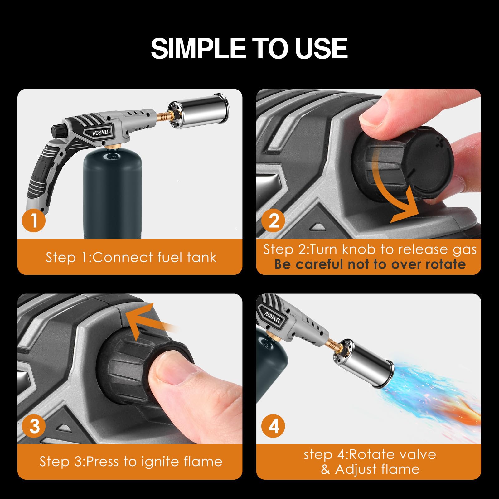 Kitchen Torch Cooking Blow Propane Torch - 500,000 BTU Culinary Torch - Sous Vide - Charcoal Starter Grill Torch Fire Gun for Searing Steak & Creme Brulee(Fuel Not Included)
