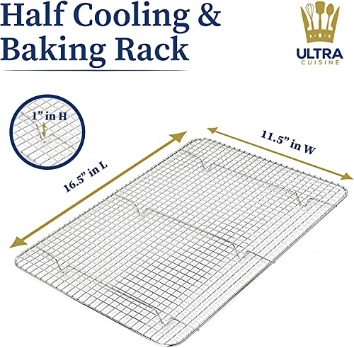 Ultra Cuisine Oven-Safe, Dishwasher-Safe 100% Stainless Steel Cooling and Baking Rack Set Heavy Duty Tight-Wire - 11.5 x 16.5-inch - Set of 2 - Half Sheet Pan Cooling Racks