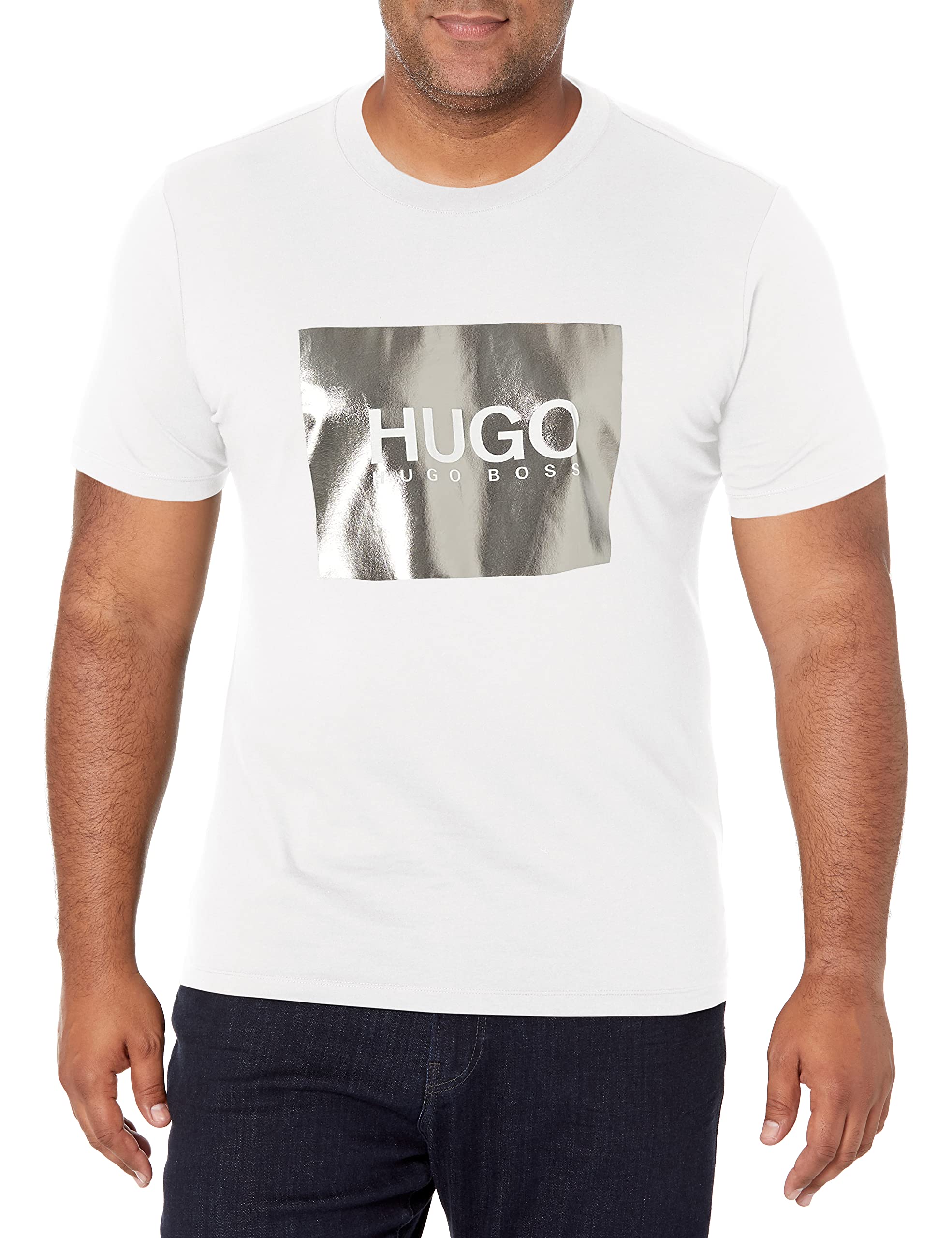 HUGO Boss Mens Dolive Crew Neck Logo Box Jersey T-Shirt T Shirt, White Chalk, Large US