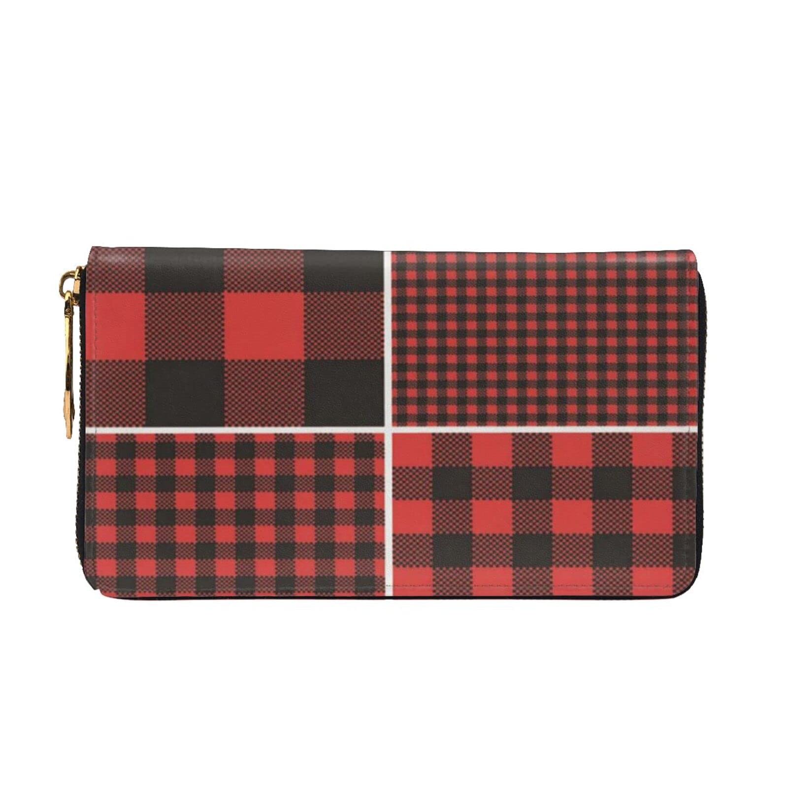 Long Handbag Purse Wristlet Bag Card Holder Wallet-Red Buffalo Check Plaid Leather Wallet For Women Men, One Size