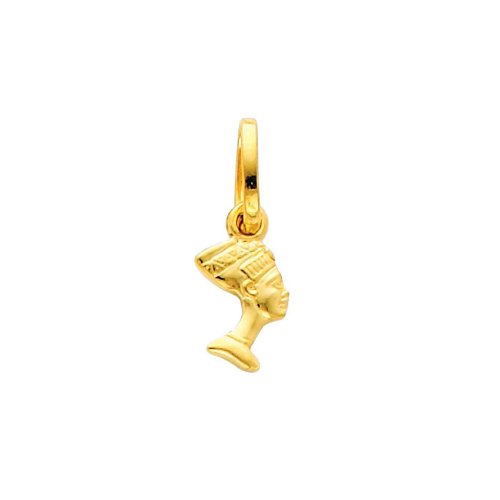 GM Fine Jewelry 14k Yellow Gold Queen Nefertiti Charm Pendant with 0.65mm Box Link Chain Necklace - 16"