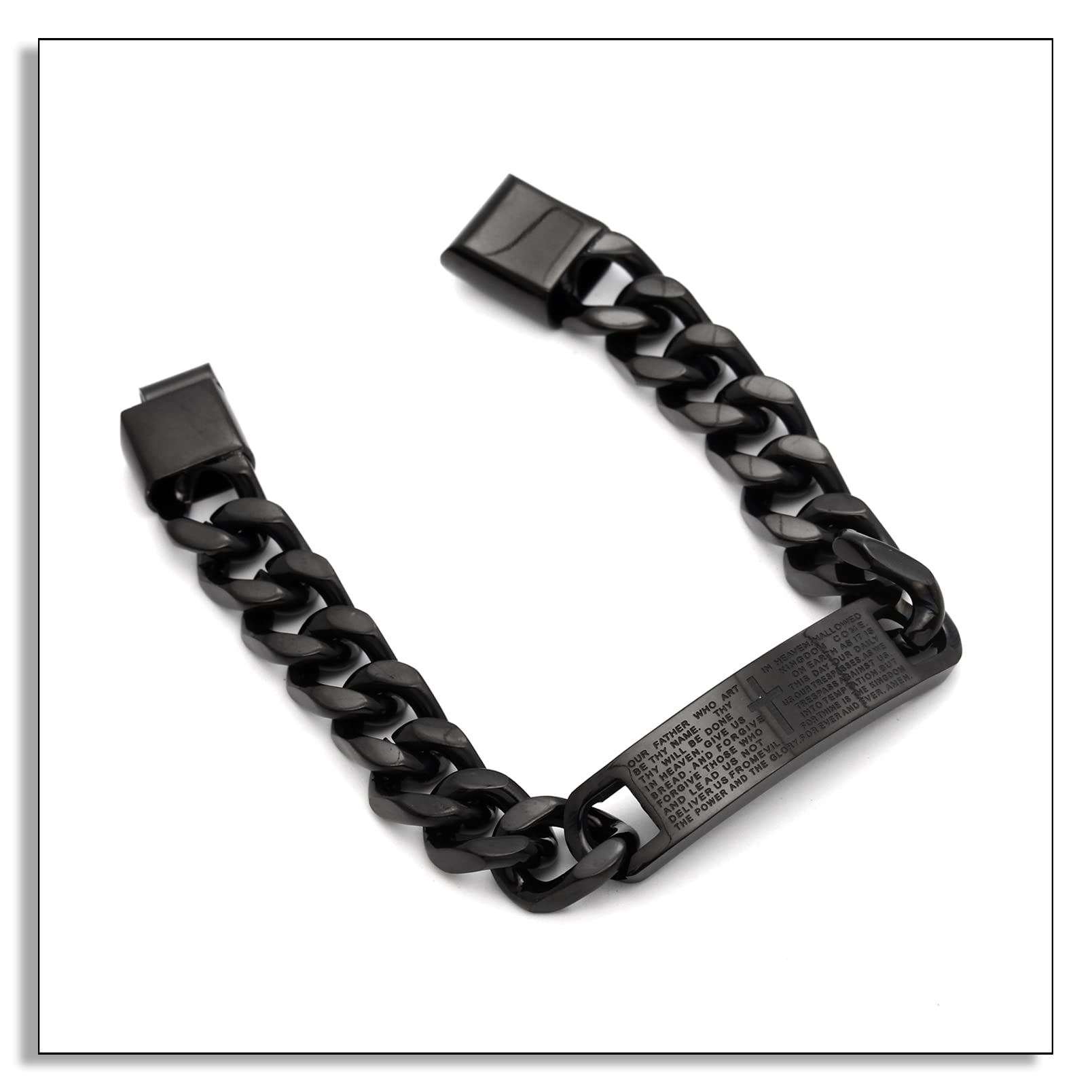 Heavstjer Fashion Lord's Prayer Bracelet Stainless Steel Cross Link Bracelet