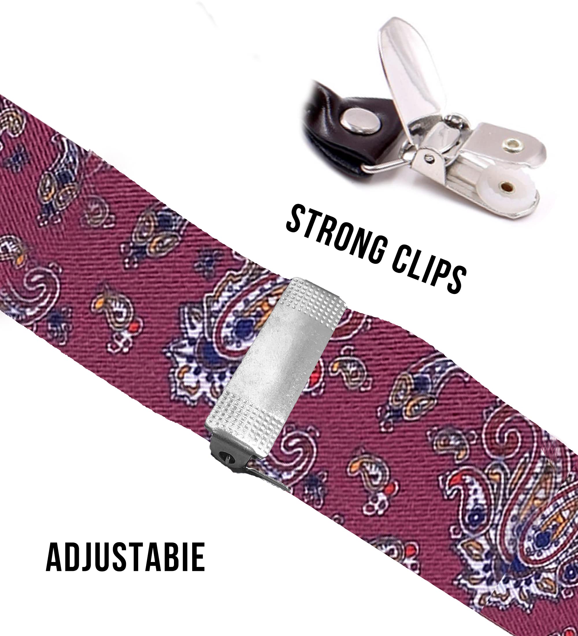 L04AYABY Suspenders for Men 6 Heavy Duty Metal Clips Red Cashew Blossoms Straps