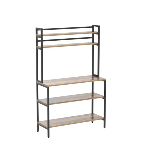 HITHOS Industrial 5-Tier Kitchen Bakers Rack with Hutch, Microwave Oven Stand with Shelves, Coffee Bar for Living Room, Utility Storage Shelf for Home Office, Rustic Brown