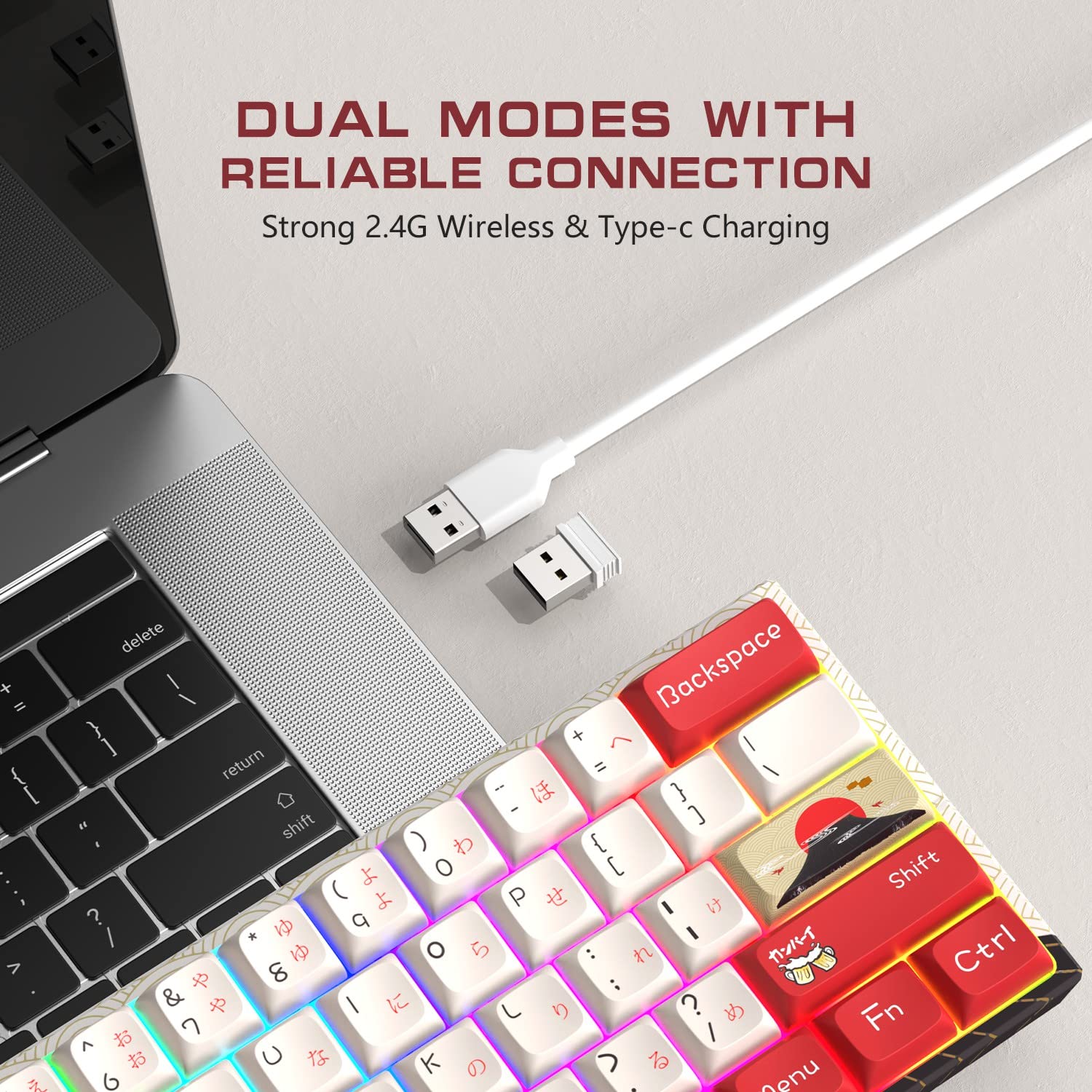 HITIME XVX M61 60% Mechanical Keyboard Wireless, Ultra-Compact 2.4G Rechargeable Gaming Keyboard, RGB Backlit Ergonomic Keyboard for Windows Mac PC Gamers(Izakaya Theme, Gateron Yellow Switch)