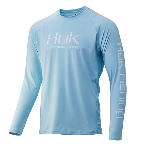 HUK Men's Pursuit Vented Long Sleeve 30 UPF Fishing Shirt, ICE Blue, X-Large