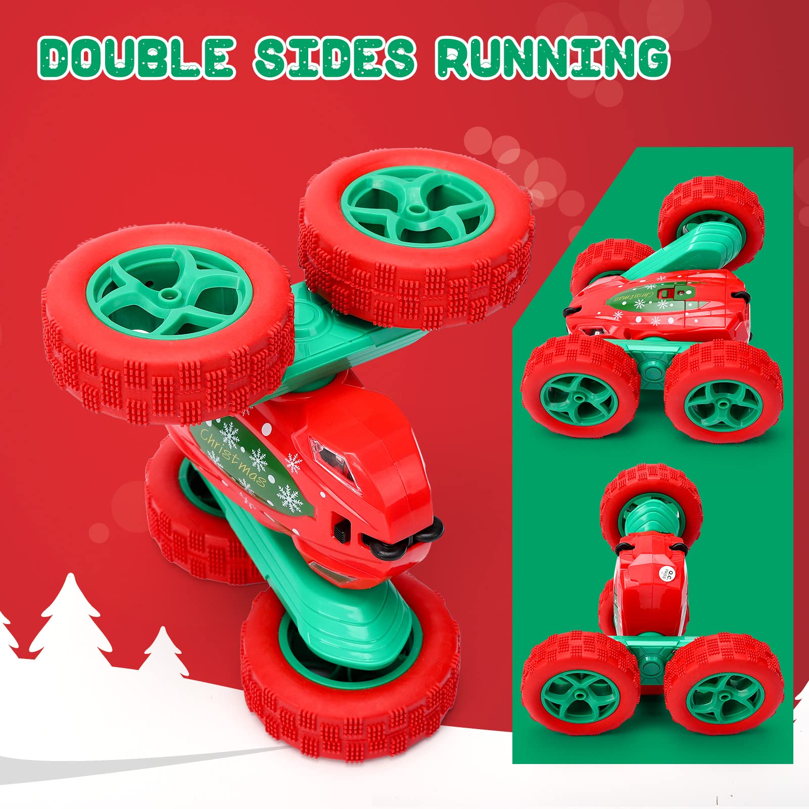 Lumiparty 2PACK Remote Control Car RC Stunt Car for Kids,2.4Ghz High Speed Rock Crawler Vehicle,360 Rotating 4WD Off Road Double Sided Rotating Tumbling with 4 Rechargeable Battery.