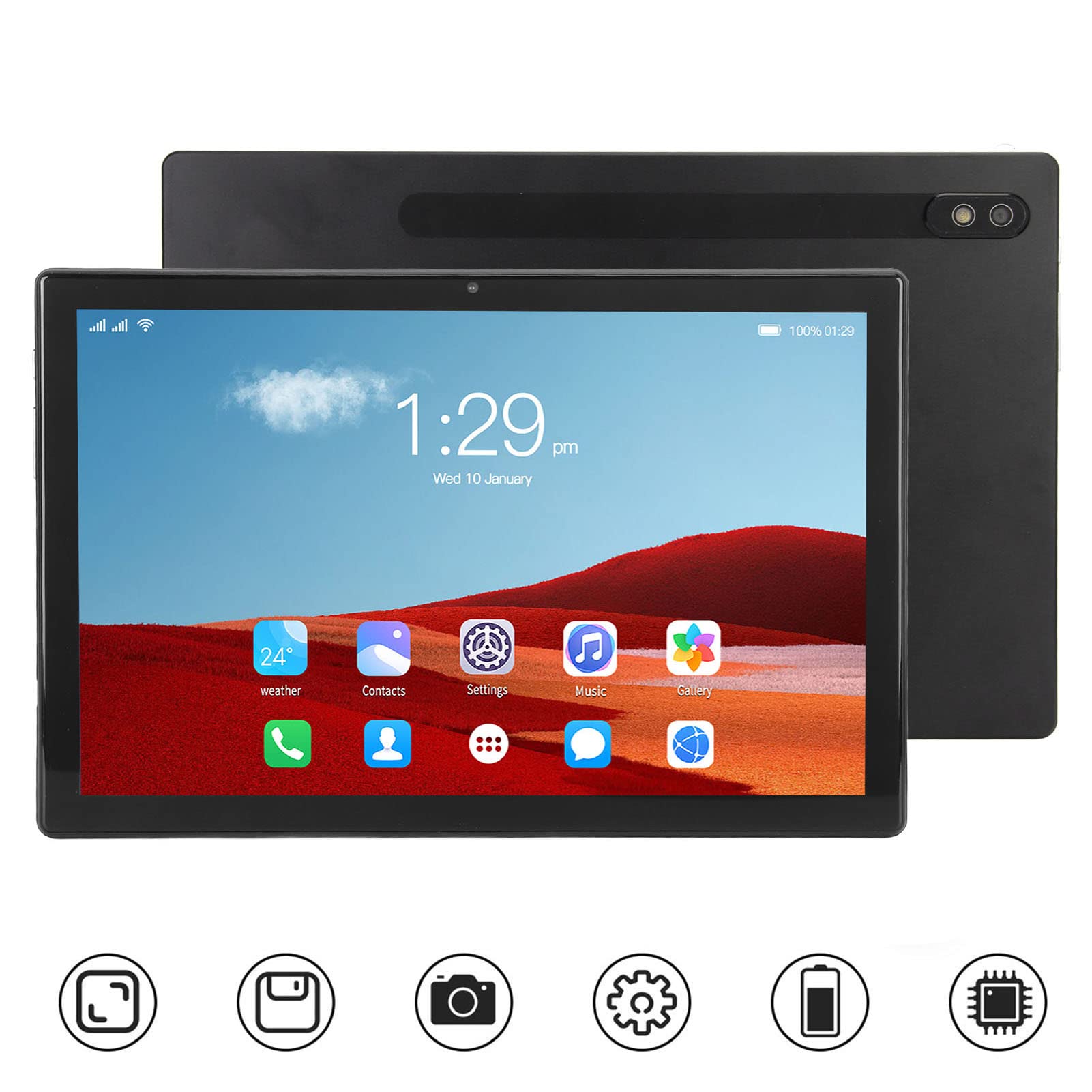 ICRPSTU 10.1 Inch 2 in 1 Tablet PC 8GB RAM 256GB ROM 5G WiFi 100-240V Octa Core Processor for Senior Entertainment (US Plug)
