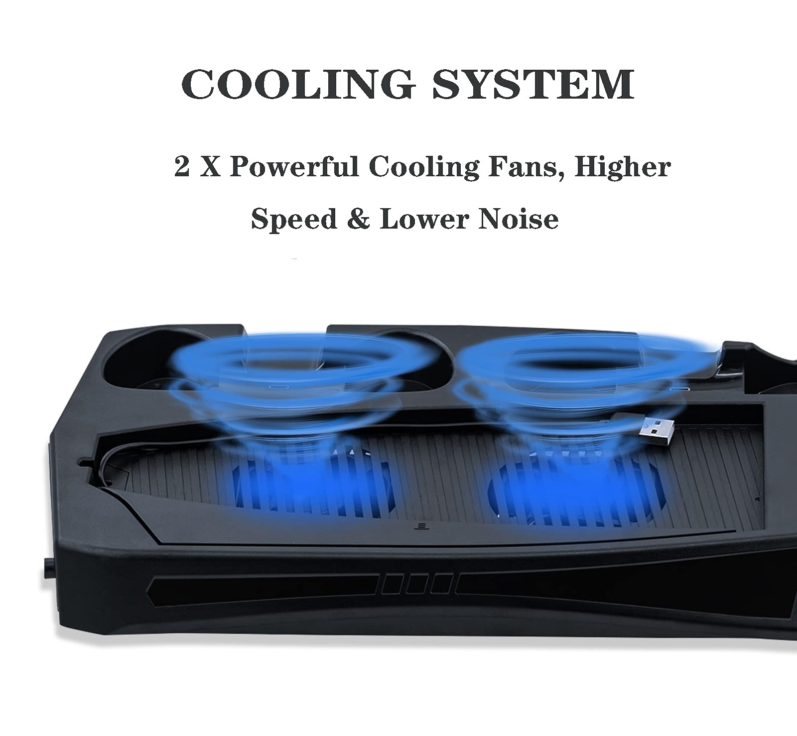 KJH-P5-010-2 PS5 Cooling Fan Station and Dual Controller Charger Station for Playstation 5 PS5 Console, LED Indicator + 16 Game Storage disc Holders, 3 USB Ports