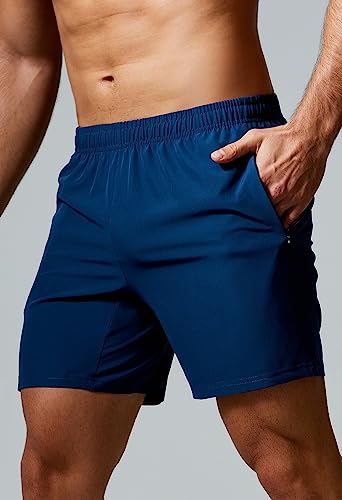GYM REVOLUTION Men's 5 Pack Workout Running Gym Quick Dry Training Shorts with Zipper Pockets Black Grey Dark Grey Army Green Khaki L