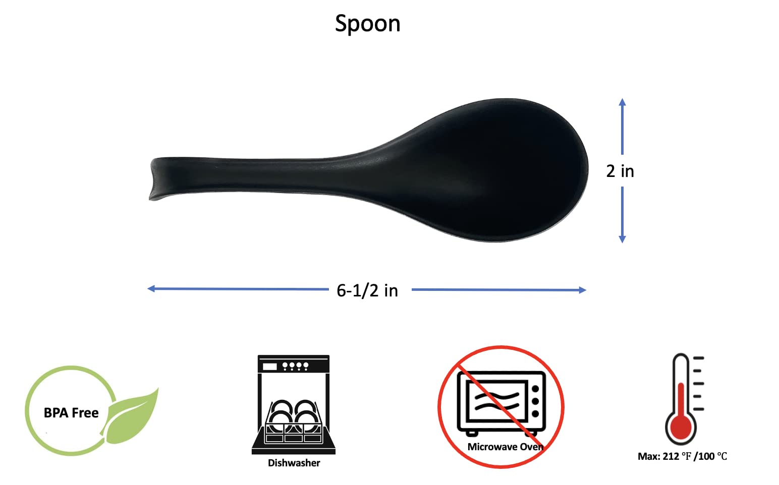 Lucky Star Melamine Japanese Ramen Vietnam Pho Noodle Soup Serving Spoons Utensil, 6.5” Length, Black (48)