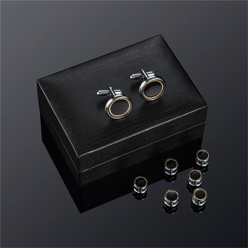 KJHD Wedding Man Cuff Link Set Man Shirt Cufflinks Cufflink Shirts Studs Button and Cufflinks for Mens Tie Clips (Color : Black)