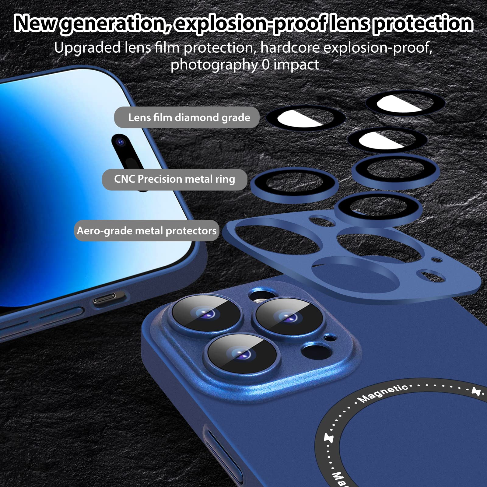 HADVZQ 2023 New Magnetic Design for iPhone 14 Pro Max Phone Case [Military Grade Drop Test][Compatible with MagSafe] Matte Case for iPhone 14 Pro Max Case (6.7 inches), Mystery Blue