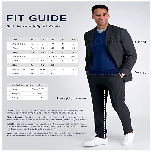 Haggar Men's Travel Stretch Tailored Fit 2-Button Side Vent Solid Blazer, Midnight, 46 Long