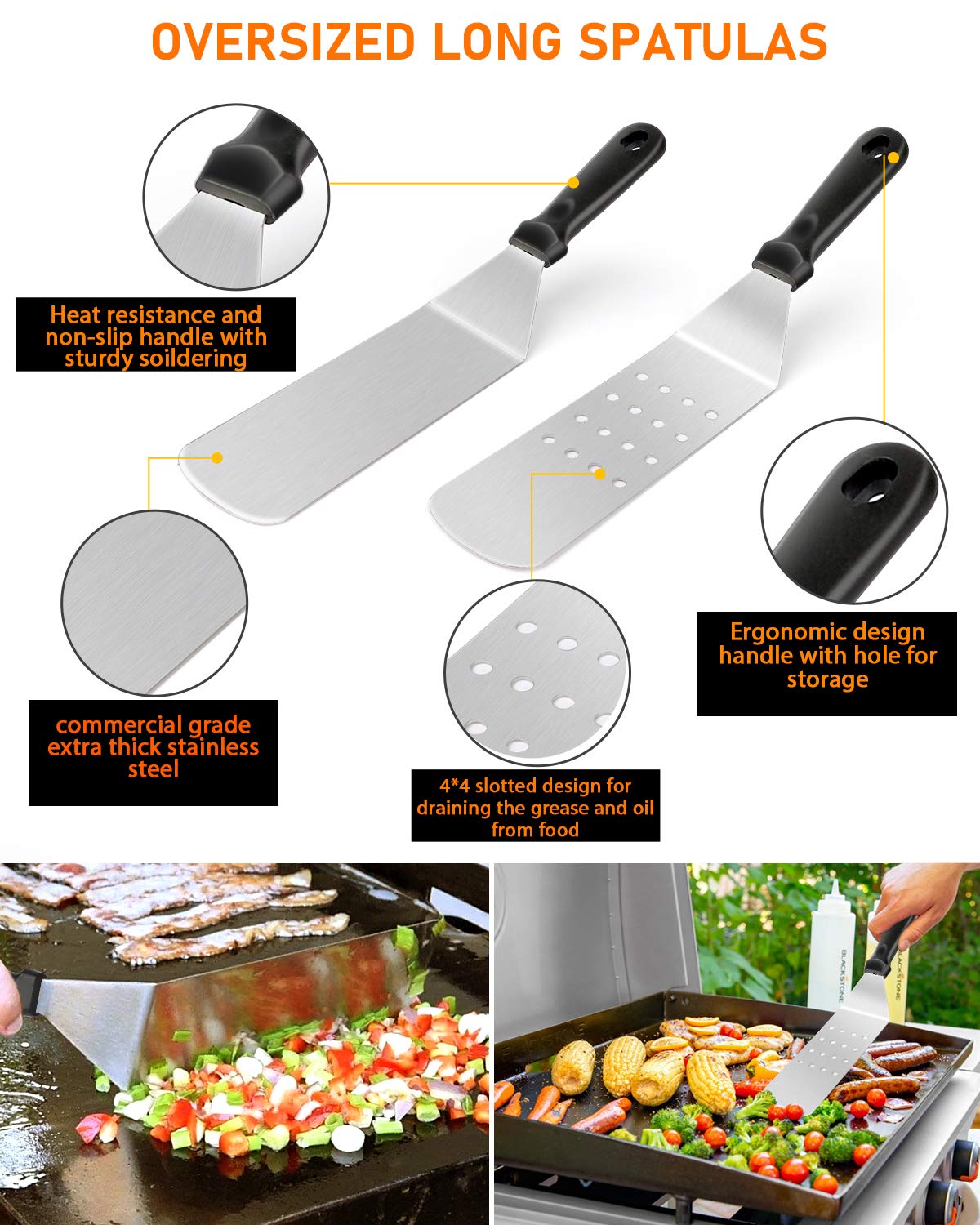 Griddle Accessories Kit, 32 Pcs Flat Top Griddle Grill Tools for Blackstone & Camp Chef Accesseries, Grill Accessories BBQ Set with Cleaning Kit & Carry Bag, Metal Spatula, Griddle Scraper, Egg Rings