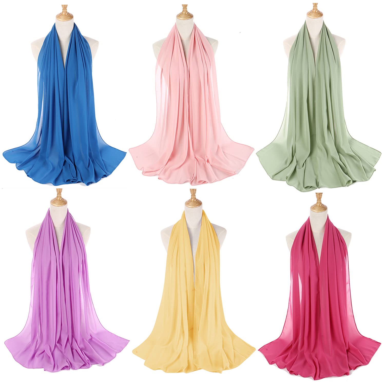 Hulless 6 Pcs Women scarf Soft Chiffon shawl Travel Sunscreen Wrap Scarf Multicolor B
