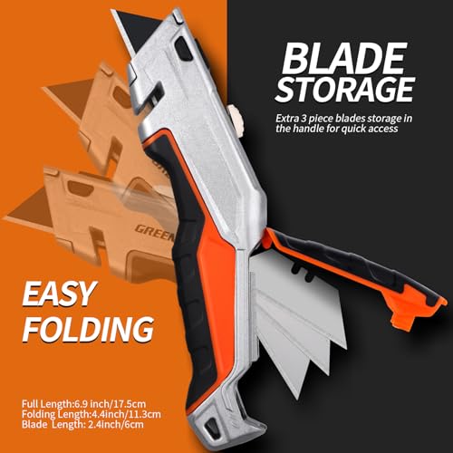 GRENPRO 6-Pack Utility Knife, SK5 Heavy Duty Retractable Folding Utility Knife, Storage Blade Design, Quick-change,Comes with 38 Extra CK75 Blades,Cut Cartons, Cardboard and Boxes,(Total 44 Blades)