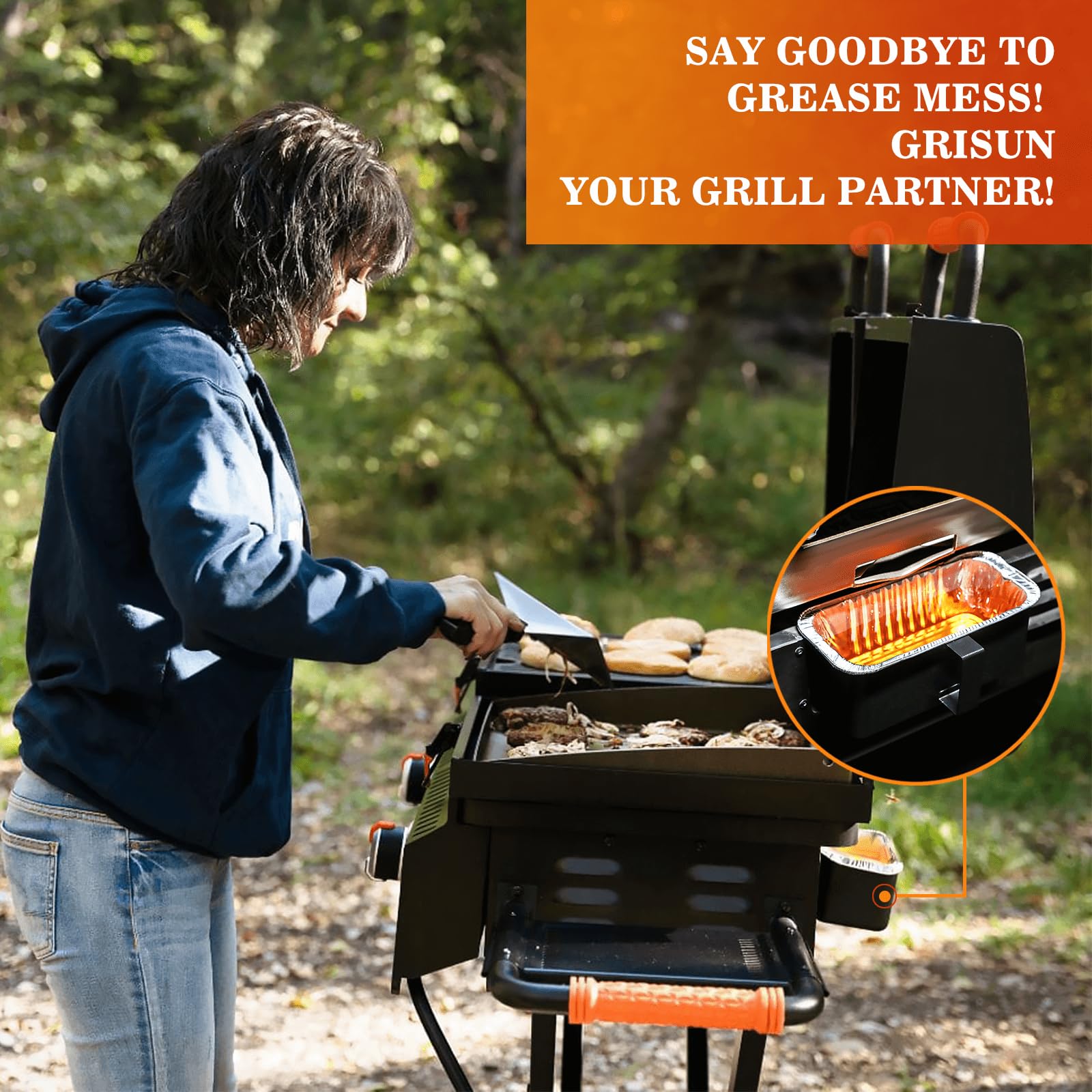 GRISUN Grease Cup Grease Catcher with 20 Pack Liners, Drip Catcher Accessories Kit for Blackstone Griddle, Grill Grease Collection Pan with Disposable Foil Liners for Blackstone Flat Top Grill