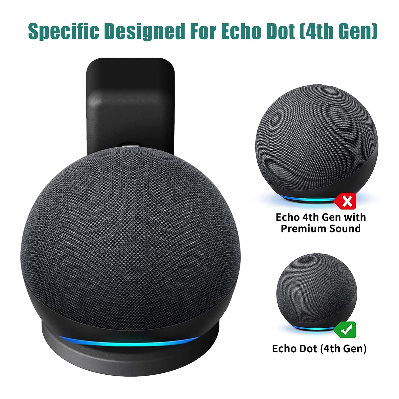 GRINEER All-New, Echo Dot Wall Mount Holder for 4th Generation, Amazon Alexa Echo Flex Smart Speaker Outlet Hanger, Echo Dot Show Stand Accessories with Built-in Cable Hide Messy Wires (Black)