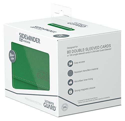 Ultimate Guard Sidewinder 80+, Deck Box for 80 Double-Sleeved TCG Cards, Green, Magnetic Closure & Microfiber Inner Lining for Secure Storage