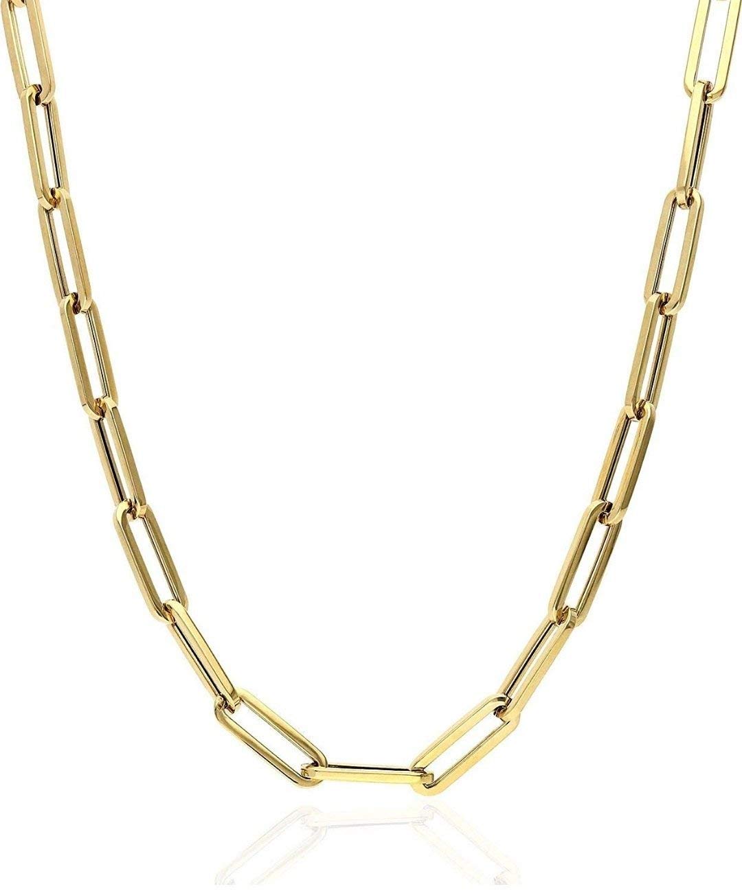 HarlemBling Solid 925 Sterling Silver - 14k Gold Plated - Elongated Rolo Paperclip Necklace - 2.5mm 3mm 4mm - 16-24" - Very In Fashion Ladies Chain - MADE IN ITALY (16, 4mm)